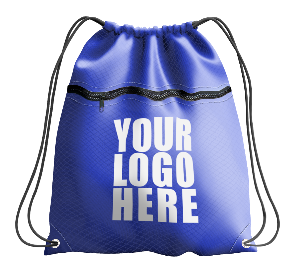 Custom Navy Blue Drawstring Bag With Zipper - Sports Gear Swag