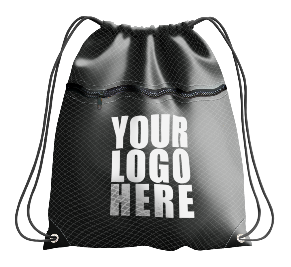 Custom Black Drawstring Bag With Zipper - Sports Gear Swag